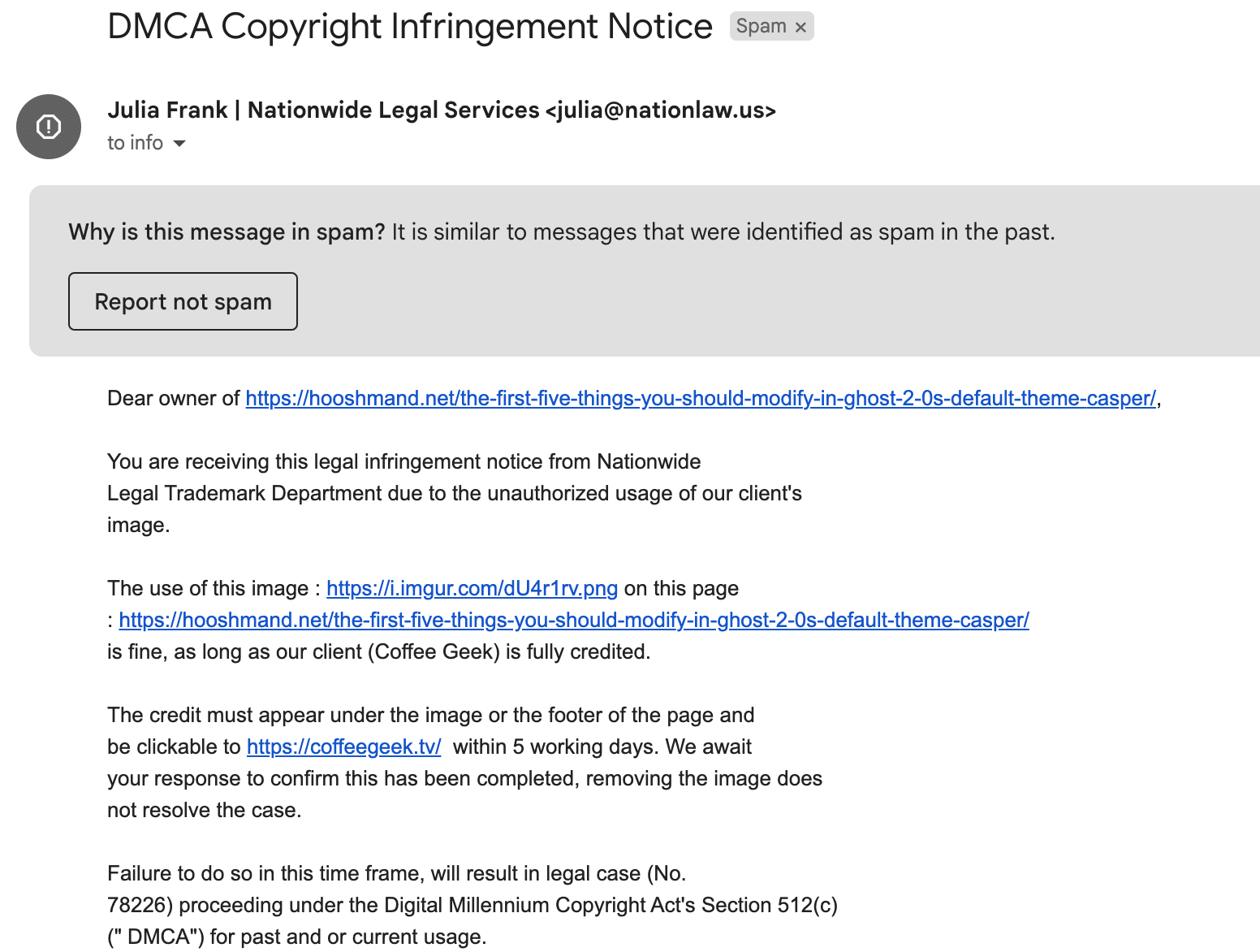 Fake DMCA Infringement Notice Scams – Anatomy / Examples
