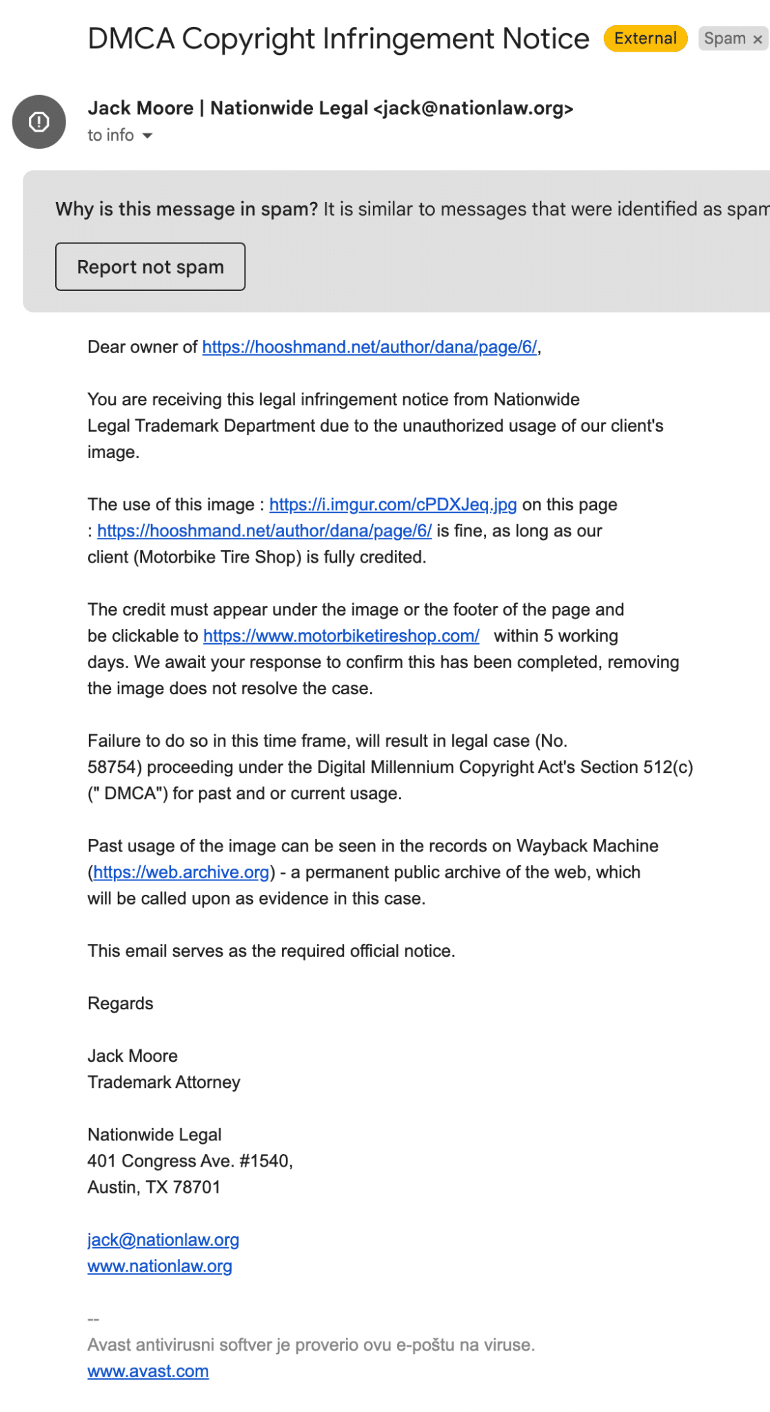 Fake DMCA Infringement Notice Scams – Anatomy / Examples